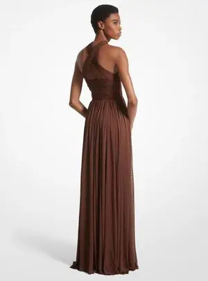 Michael Kors Chiffon Jersey Cross-front Gown In Size By