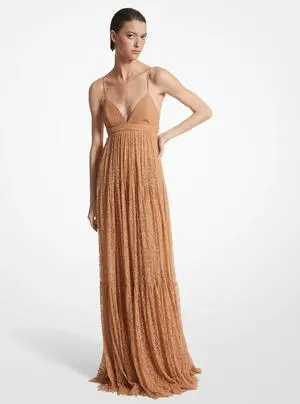 Michael Kors Hand-embroidered Sequin Chantilly Lace Slip Gown In Size By - Black
