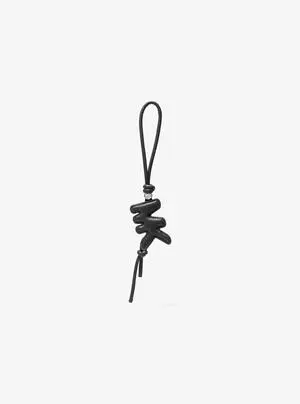 Michael Kors Puffy Logo Leather Bag Charm In By - Black