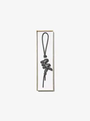Michael Kors Puffy Logo Leather Bag Charm In By - Black
