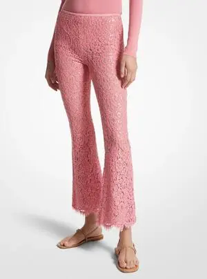Michael Kors Hand-embroidered Sequin Floral Lace Cropped Pants In Size By - Pink