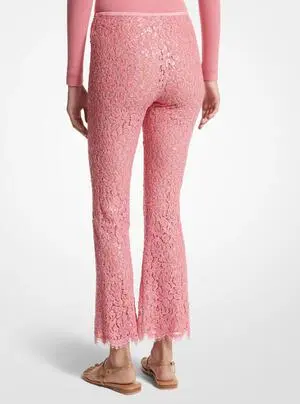 Michael Kors Hand-embroidered Sequin Floral Lace Cropped Flared Pants