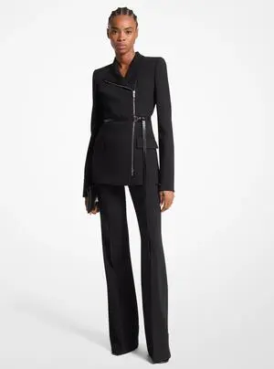 Michael Kors Stretch Wool Crepe Asymmetrical Zip Jacket