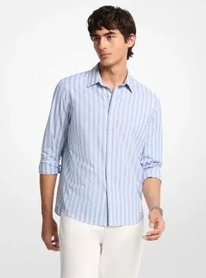 Michael Kors Striped Stretch Cotton Shirt In Size By - Blue