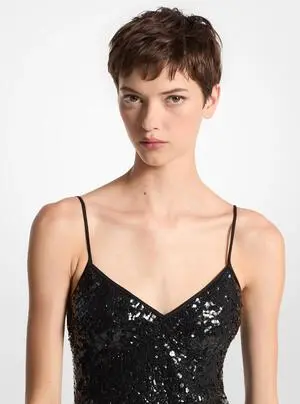 Michael Kors Hand-embroidered Sequin Silk Georgette Slip Dress