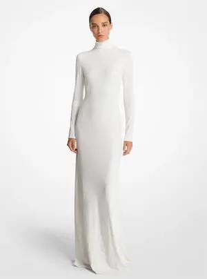 Michael Kors Hand-embroidered Sequin Stretch Matte Jersey Mock Neck Gown In Size By - White