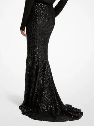 Michael Kors Sequin Embroidered Stretch Fishtail Skirt In Size By