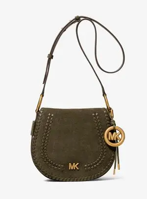 Michael Kors Josie Medium Whipstitched Suede Saddle Bag - Green