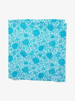 Michael Kors Floral Print Cotton Scarf In By - Blue