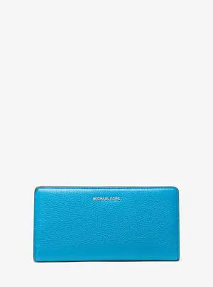 Michael Kors Bryant Large Pebbled Leather Snap-front Wallet In By - Blue