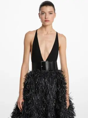 Michael Kors Stretch Matte Jersey Plunge-neck Bodysuit In Size By - Black