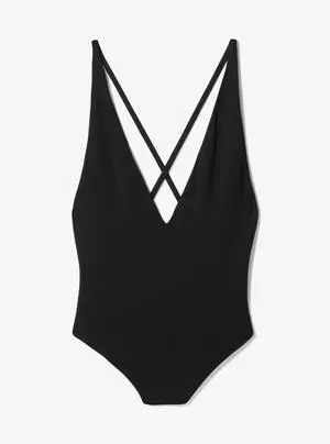 Michael Kors Stretch Matte Jersey Plunge-neck Bodysuit In Size By