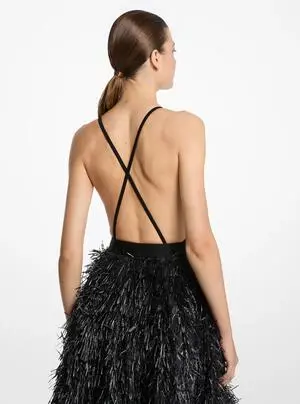 Michael Kors Stretch Matte Jersey Plunge-neck Bodysuit In Size By