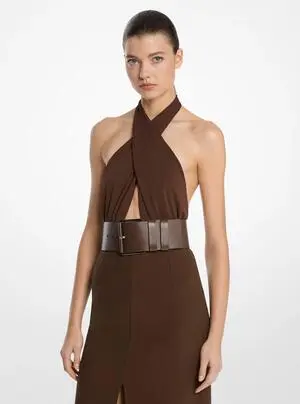 Michael Kors Stretch Matte Jersey Halter Bodysuit In Size By - Brown