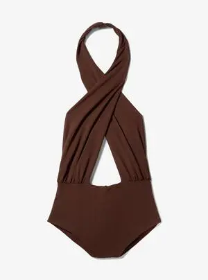 Michael Kors Stretch Matte Jersey Halter Bodysuit In Size By
