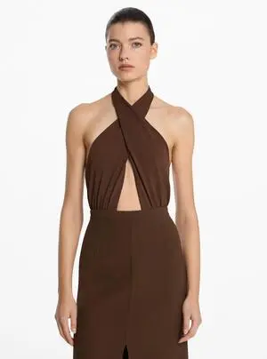 Michael Kors Stretch Matte Jersey Halter Bodysuit In Size By