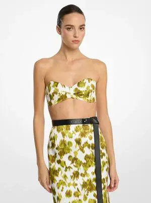 Michael Kors Floral Chiné Satin Duchesse Bandeau Top In Size By - Green