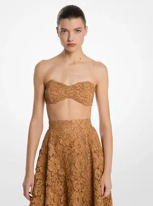 Michael Kors Hand-embroidered Floral Lace Bandeau Top - Brown