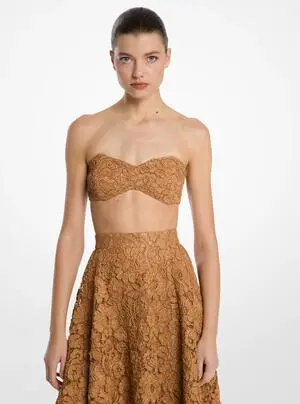Michael Kors Hand-embroidered Floral Lace Bandeau Top