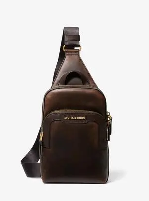 Michael Kors Hudson Burnished Leather Sling Bag - Brown