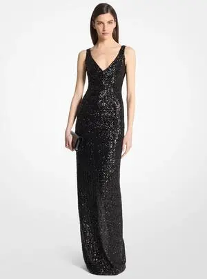 Michael Kors Sequined Stretch Tulle Gown In Size By - Black