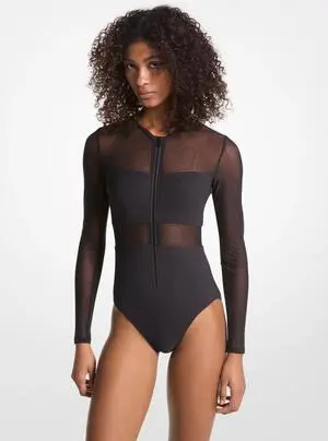 Michael Kors Stretch Nylon Zip-up Swimsuit