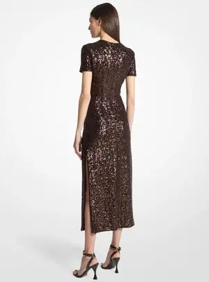 Michael Kors Sequined Stretch T-shirt Midi Dress