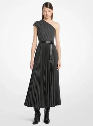 Michael Kors Pleated Stretch Wool One-shoulder Dress In Size By