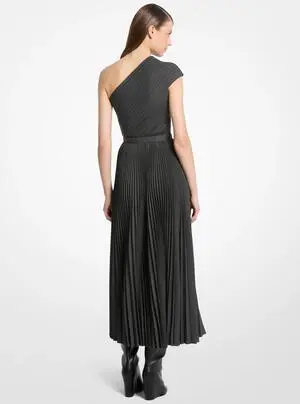 Michael Kors Pleated Stretch Wool One-shoulder Dress In Size By