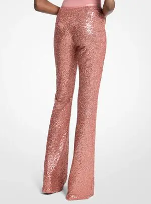 Michael Kors Hand-embroidered Sequin Stretch Tulle Flared Pants In Size By