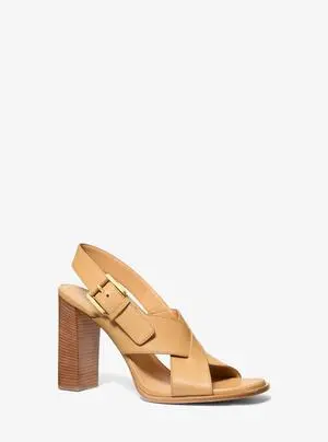 Michael Kors Jasmine Leather Sandal In Size By - Natural