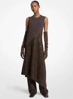 Michael Kors Hand-embroidered Sequin Double Faced Stretch Wool Dress In Size By