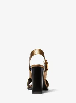 Michael Kors Jasmine Metallic Lizard Embossed Leather Sandal In Size By
