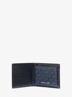 Michael Kors Harrison Logo Billfold Wallet With Passcase In By - Blue