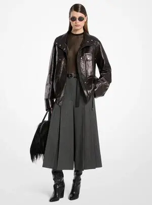 Michael Kors Washed Leather Bomber Jacket