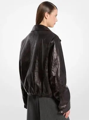 Michael Kors Washed Leather Bomber Jacket