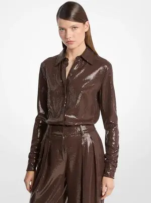 Michael Kors Hansen Embroidered Sequin Shirt In Size By - Brown