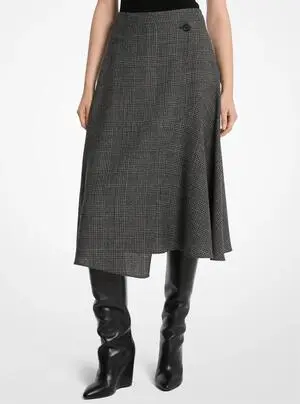Michael Kors Draped Glen Plaid Wool Wrap Skirt In Size By - Black