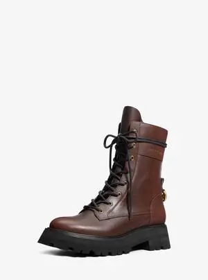 Michael Kors Caleb Burnished Leather Combat Boots - Brown