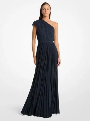 Michael Kors Pleated Georgette One-shoulder Gown