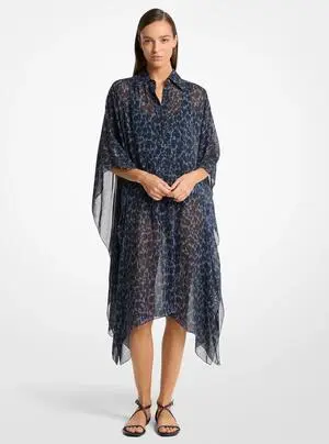 Michael Kors Floral Chiné Silk Voile Caftan In Size By - Grey