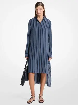 Michael Kors Graphic Striped Crepe De Chine High-low Shirtdress - Blue