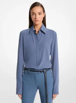 Michael Kors Hansen Silk Crepe De Chine Shirt In Size By - Grey
