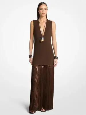 Michael Kors Double Faced Wool Crepe Tassel Dress In Size By