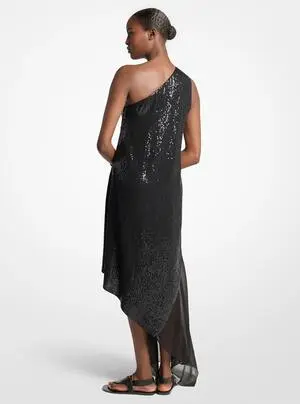 Michael Kors Hand-embroidered Sequin Silk Georgette Asymmetric Dress - Black