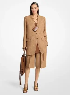 Michael Kors Frayed Linen Collarless Blazer - Brown