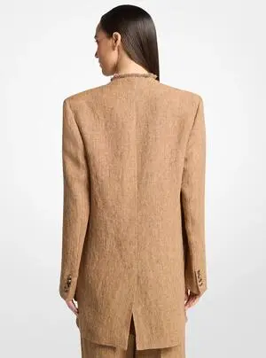 Michael Kors Frayed Linen Collarless Blazer