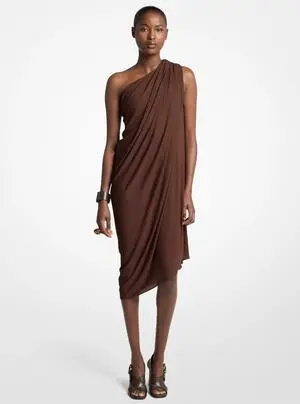 Michael Kors Draped Georgette Jersey One-shoulder Dress In Size By
