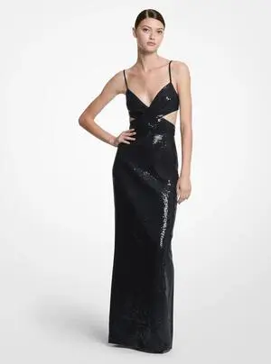 Michael Kors Hand-embroidered Sequin Double Crepe Sablé Cutout Gown In Size By - Black