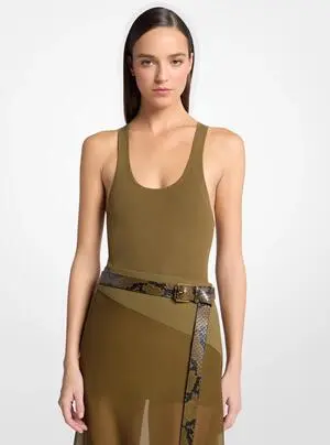 Michael Kors Ribbed Stretch Viscose Bodysuit In Size By - Green